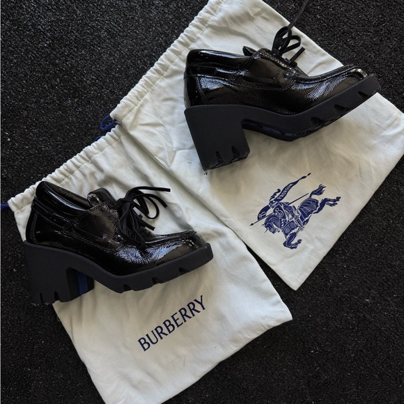 Burberry | Shoes | Burberry Glossy Black Chunky Heel Shoes | Poshmark